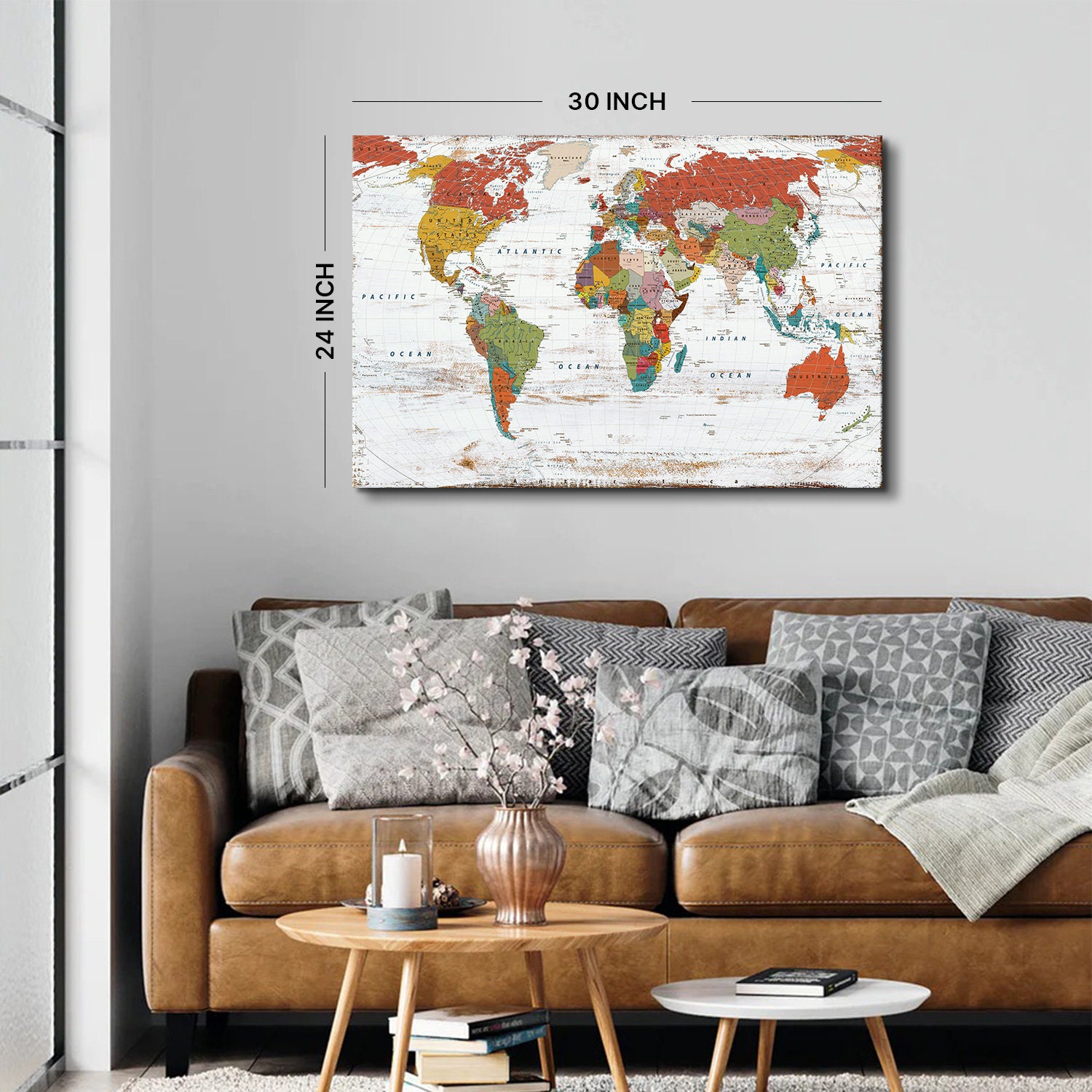 Large World Map Wall Art Office Living Room Decor Vintage Maps - Etsy