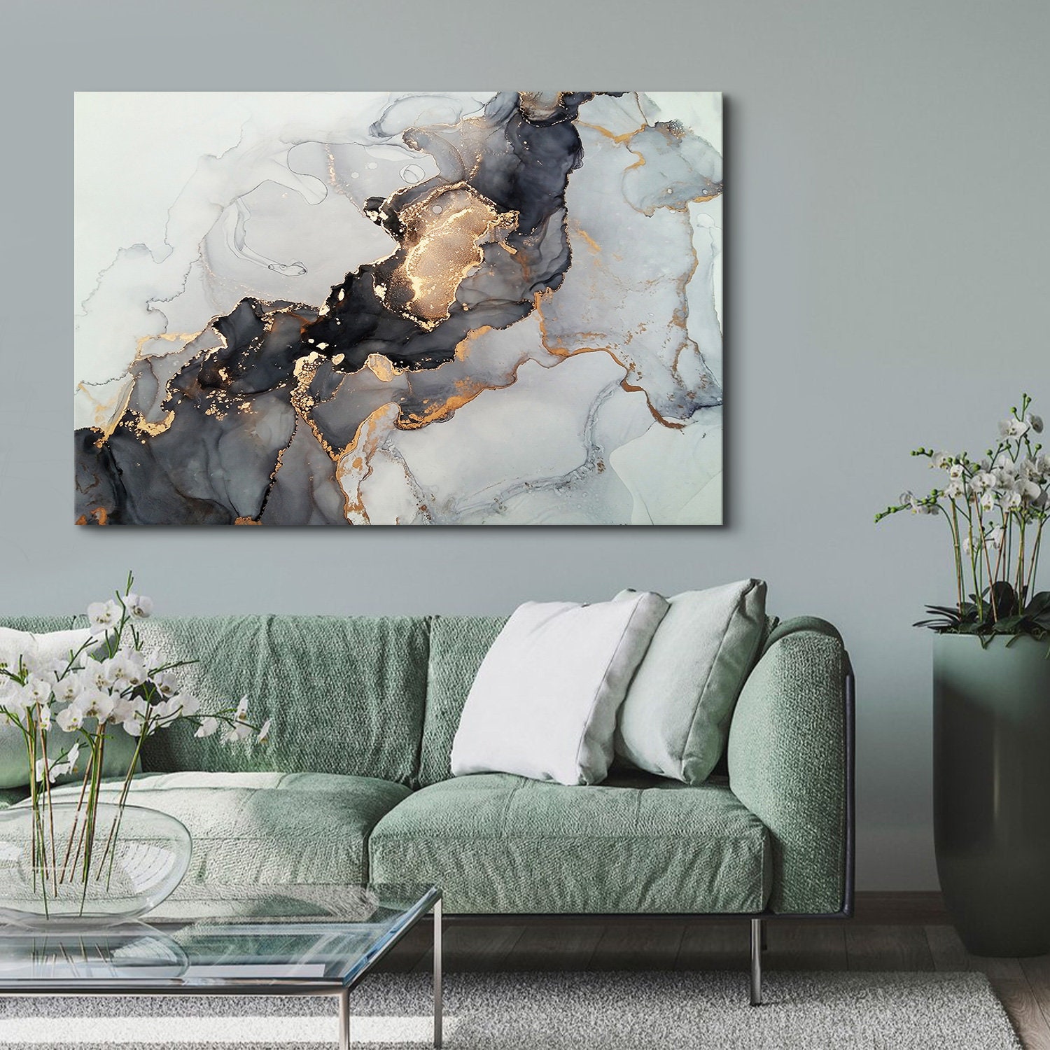 Black and Gold Marble Wall Art Abstract Fluid Gold Marble Wall - Etsy