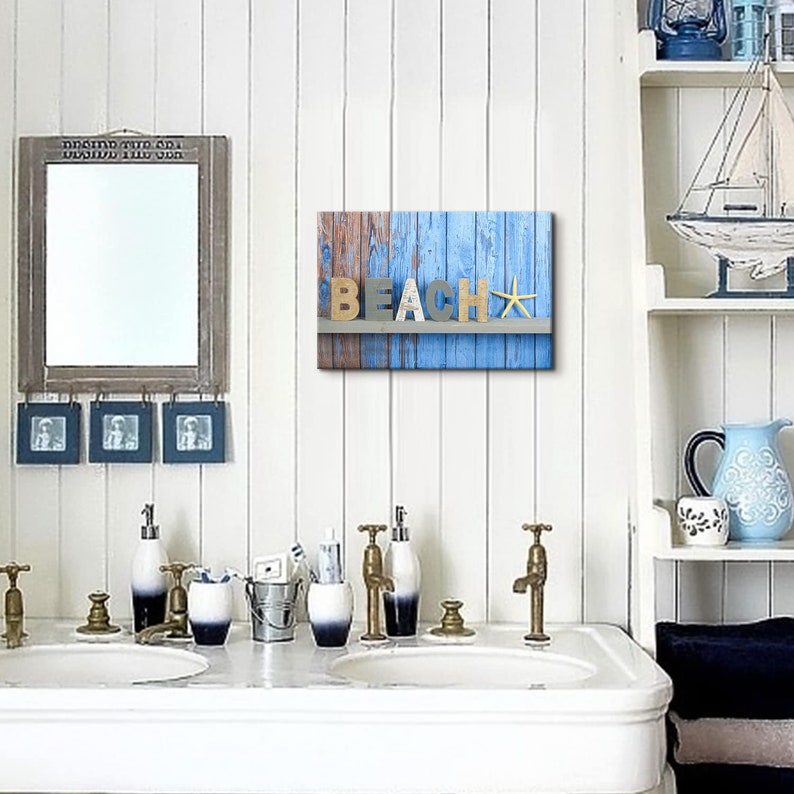 Beach Signs Canvas Wall Art Nautical Beach Theme Wall Decor Navy Blue ...