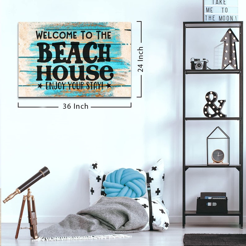 Beach House Canvas Wall Art Welcome Sign Wall Decor Teal Blue Beach ...