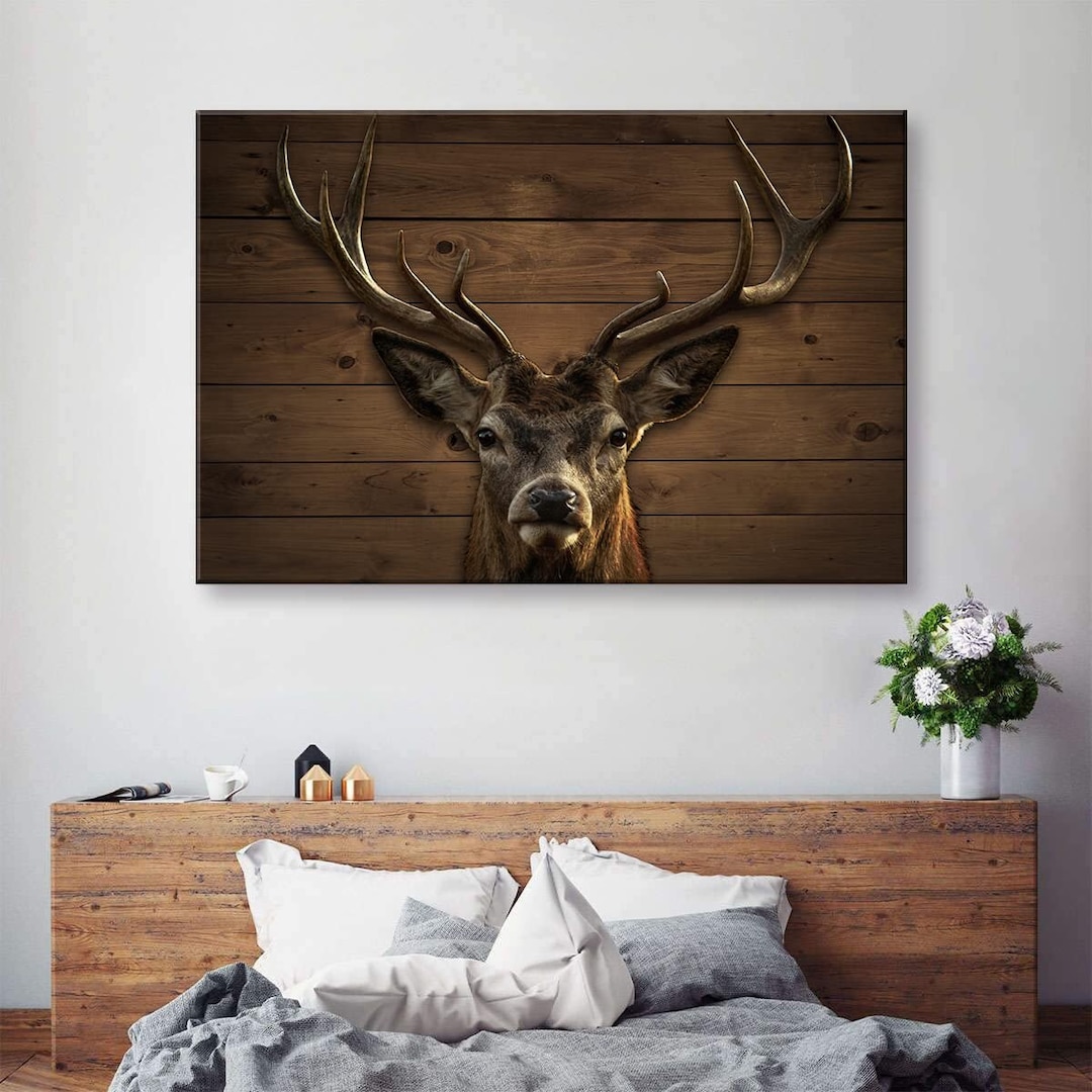 Rustic Deer Wall Art Decor, Elk Portrait Canvas Prints, Farmhouse ...