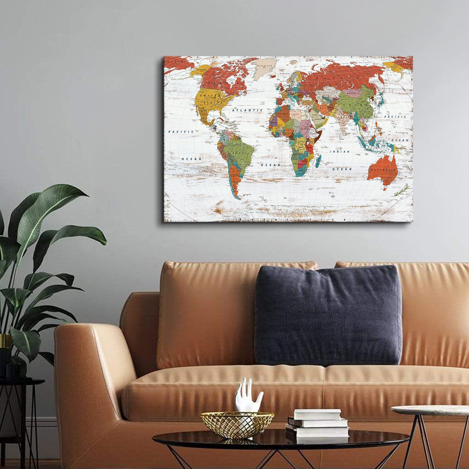 Large World Map Wall Art Office Living Room Decor Vintage Maps - Etsy