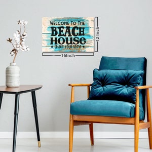 Beach House Canvas Wall Art Welcome Sign Wall Decor Teal Blue Beach ...