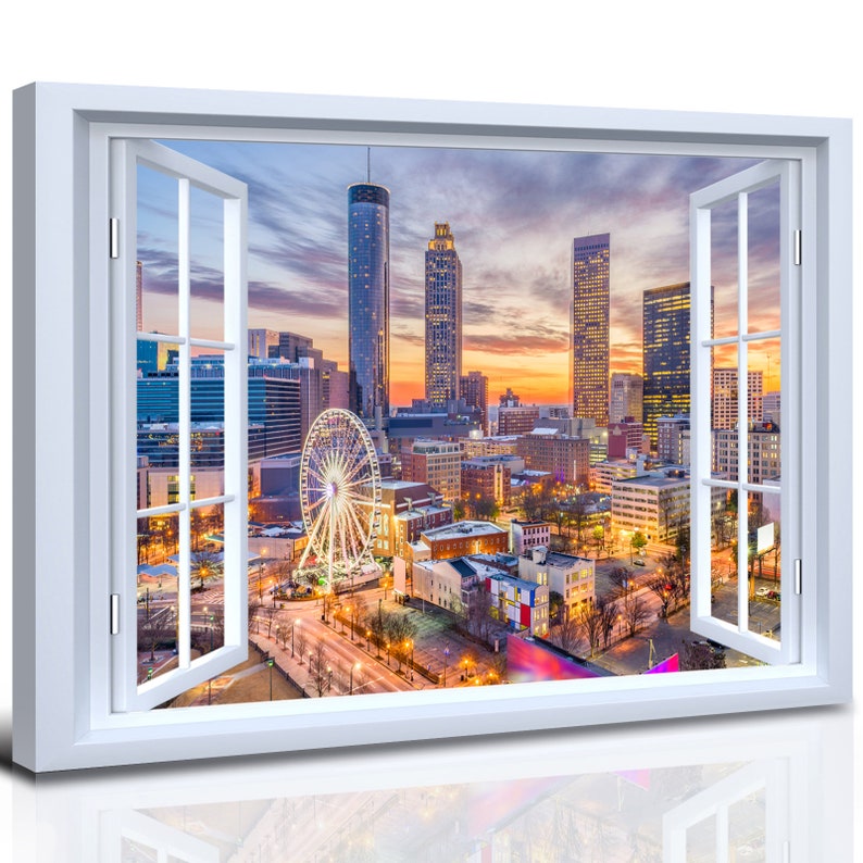 Atlanta Skyline Wall Art Window View Sunset Cityscape Canvas - Etsy