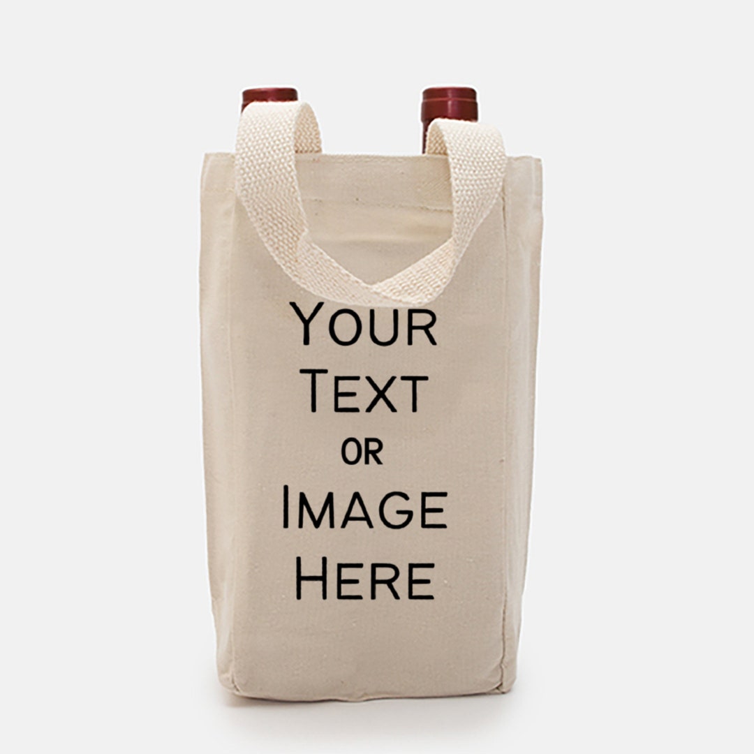 Custom Canvas Wine Tote Bag, 1 or 2 Bottle Wine Carrier, Wine Bottle ...