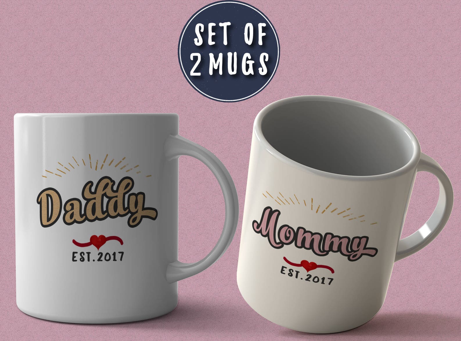 New Parents Mug Set, New Mom Mug, Mommy to Be Mug, Daddy Mommy Est 2017 ...