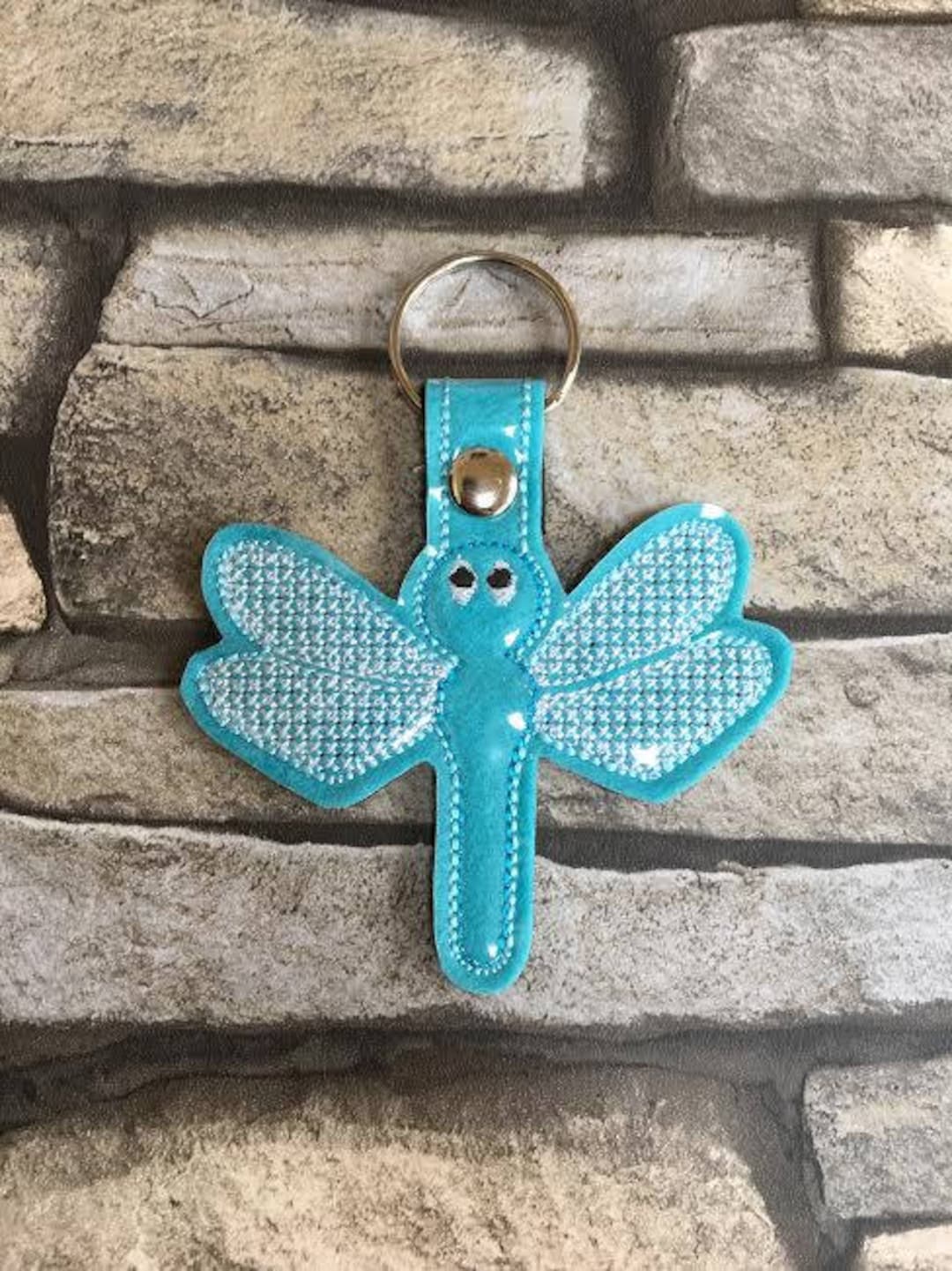 Dragonfly Key Fob, Machine Embroidery, Key Fob, Keyring, Key Ring ...