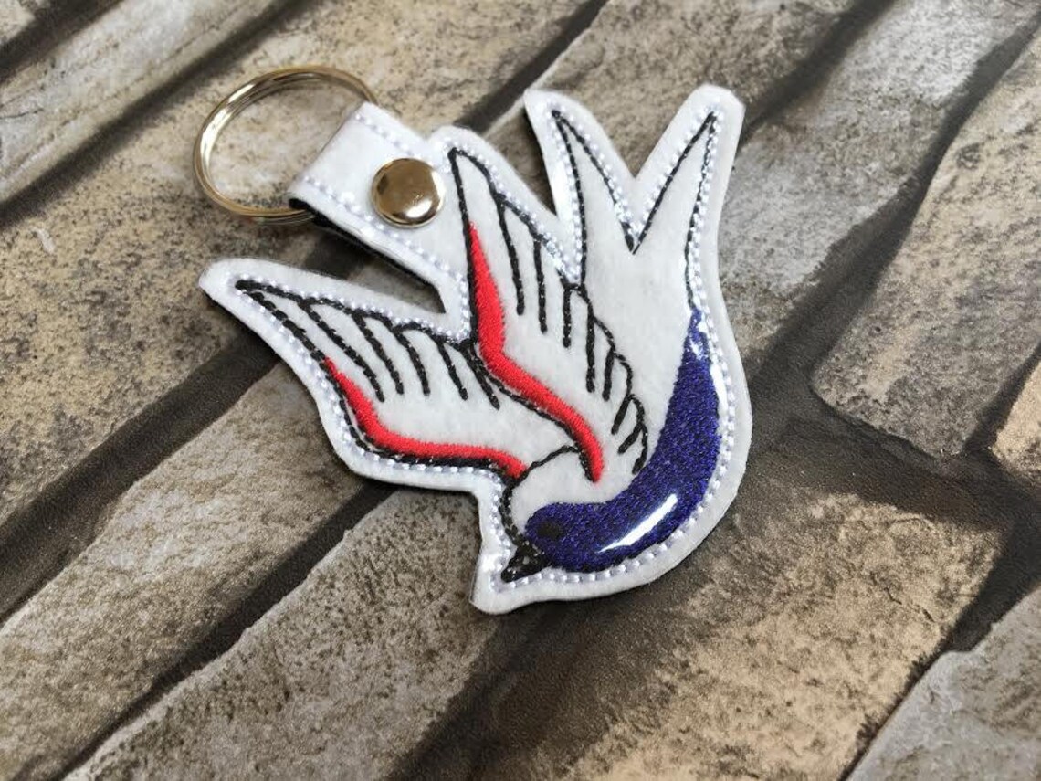 Swallow Key Fob Machine Embroidery Design Swallow Keyring - Etsy
