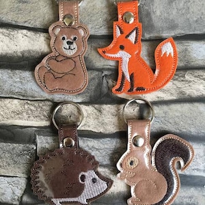 Key Fobs, Machine Emnroidery Designs, Bear, Squirrel, Fox, Hedgehog ...