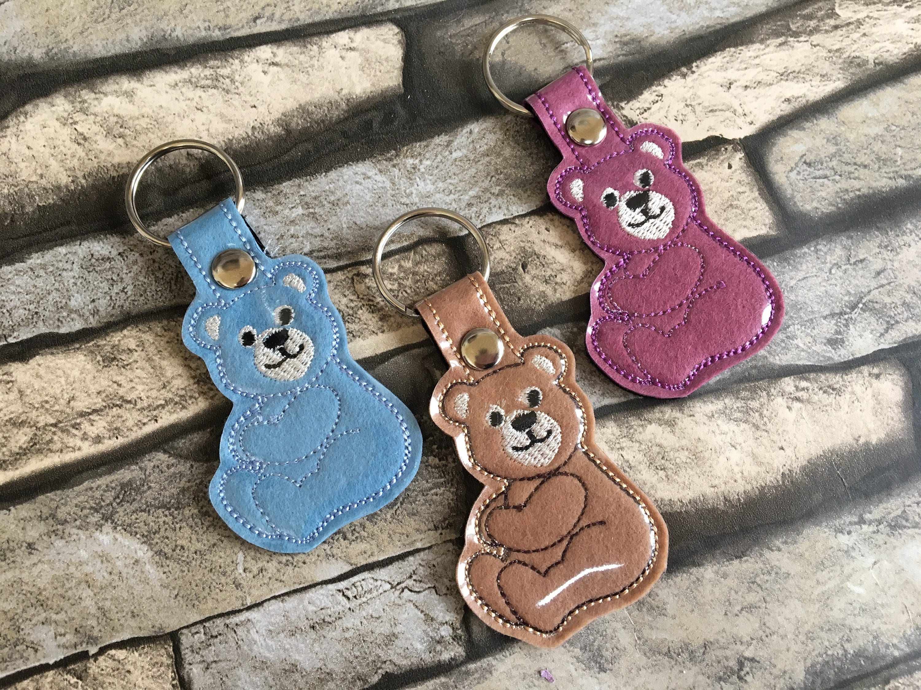 Bear key fob machine embroideryTeddy bear fob key fob fob | Etsy