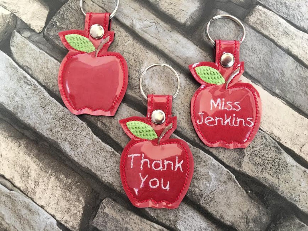 Apple Key Fob, Machine Embroidery Design, Teacher Gift. 4x4 Hoop, ITH ...