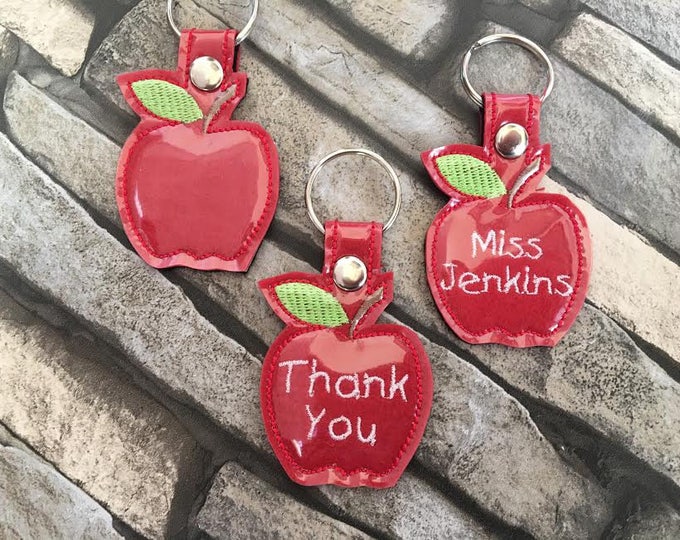 Apple Key Fob, Machine Embroidery Design, Teacher Gift. 4x4 Hoop, ITH ...