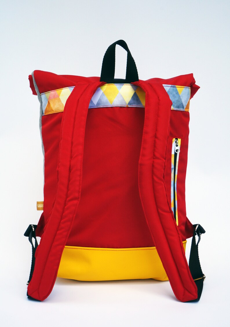 Red and Yellow, Laptop, Roll Top Backpack- Travel Backpack-natural ...