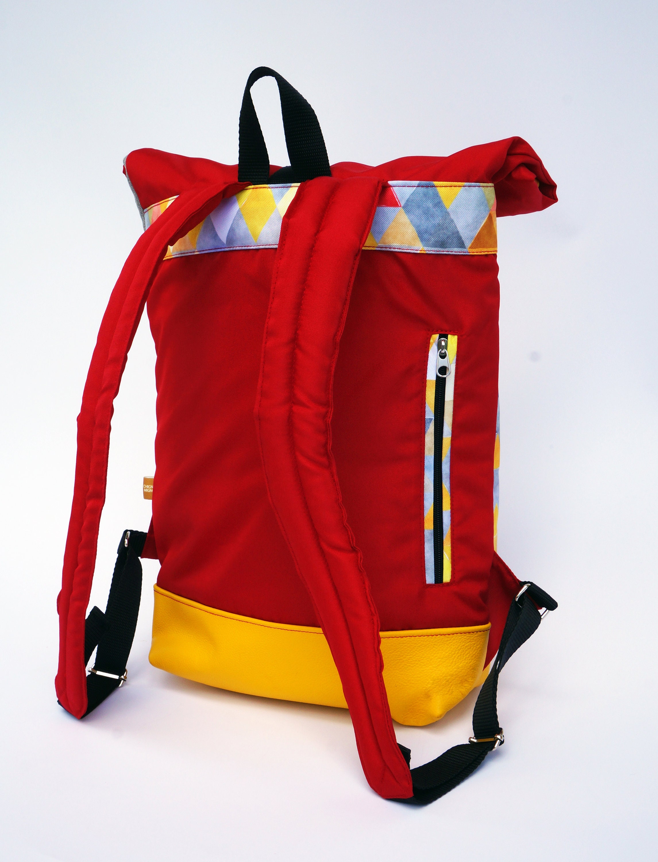 Red and Yellow, Laptop, Roll Top Backpack- Travel Backpack-natural ...