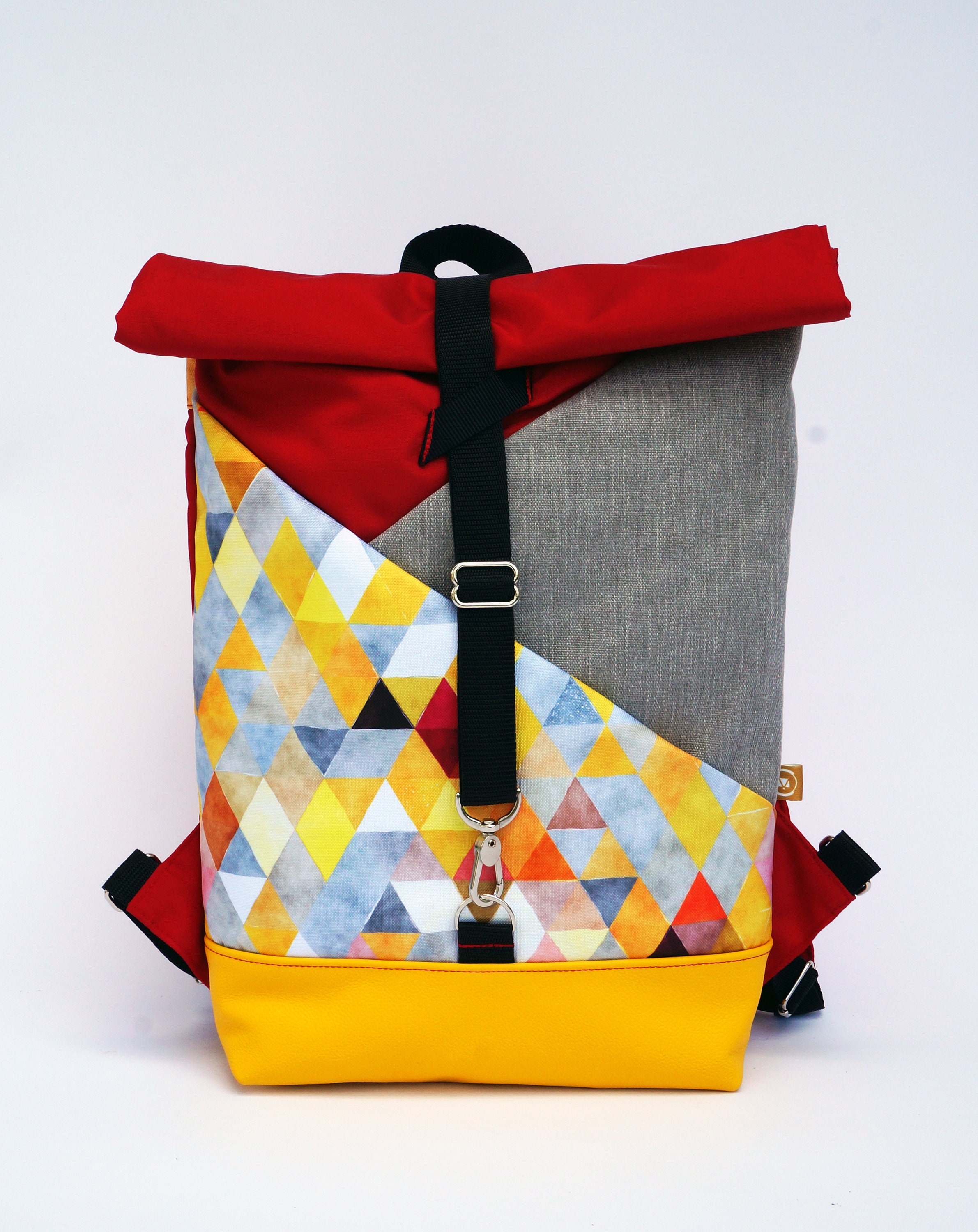 Red and Yellow, Laptop, Roll Top Backpack- Travel Backpack-natural ...