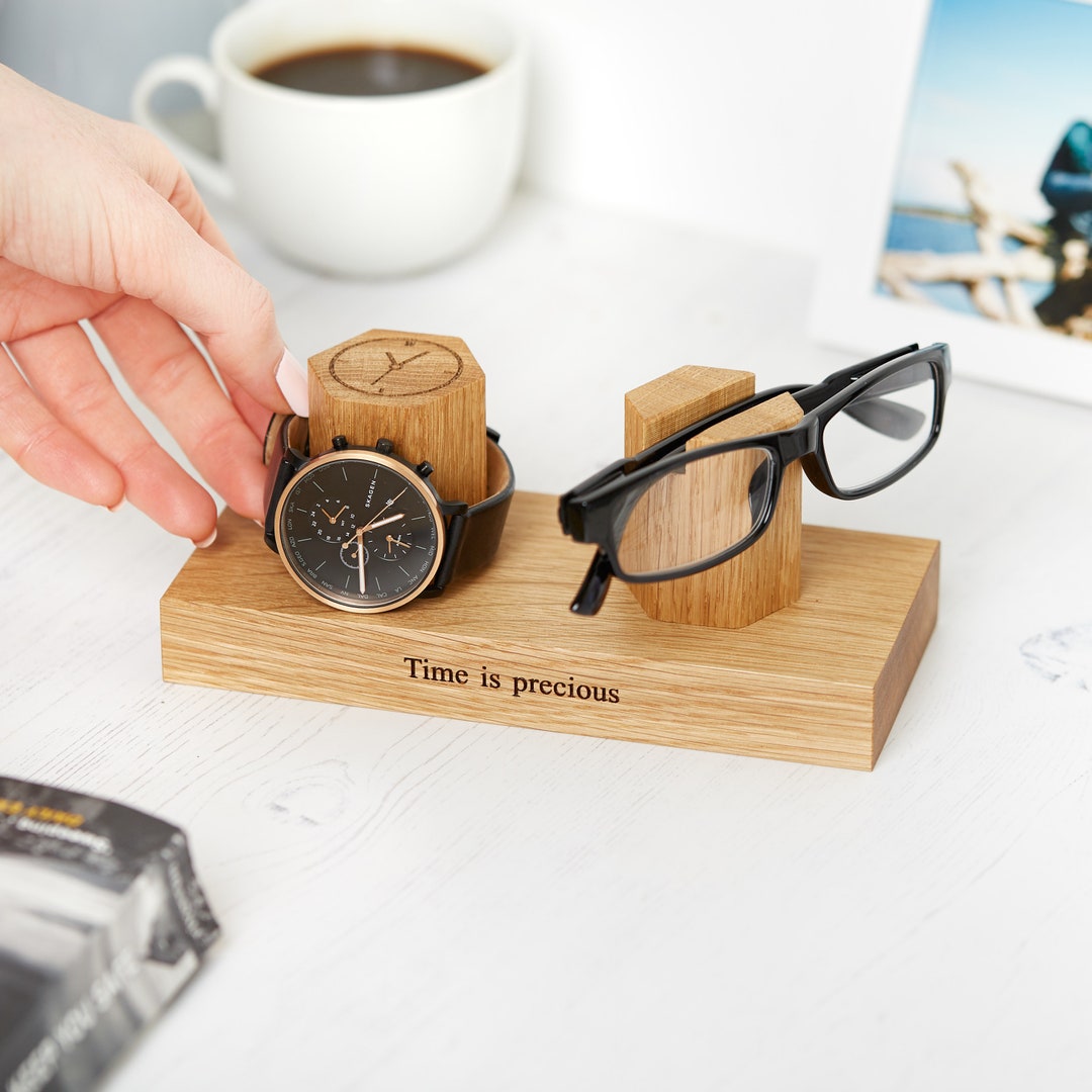 Personalized Oak Glasses and Watch Stand: Engraved Eyeglass Holder - Etsy