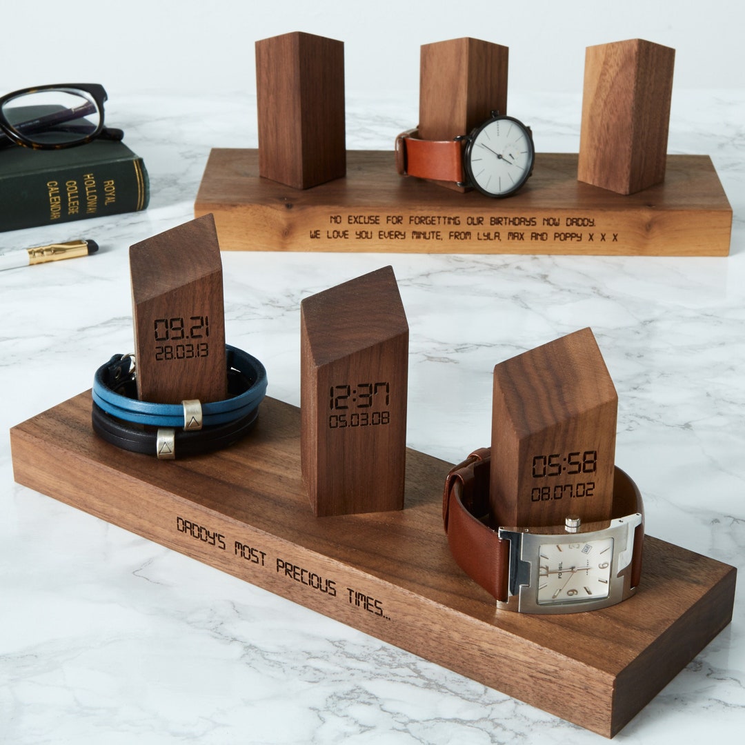 Personalized Walnut Three Watch Stand: Engraved Jewelry Storage - Etsy