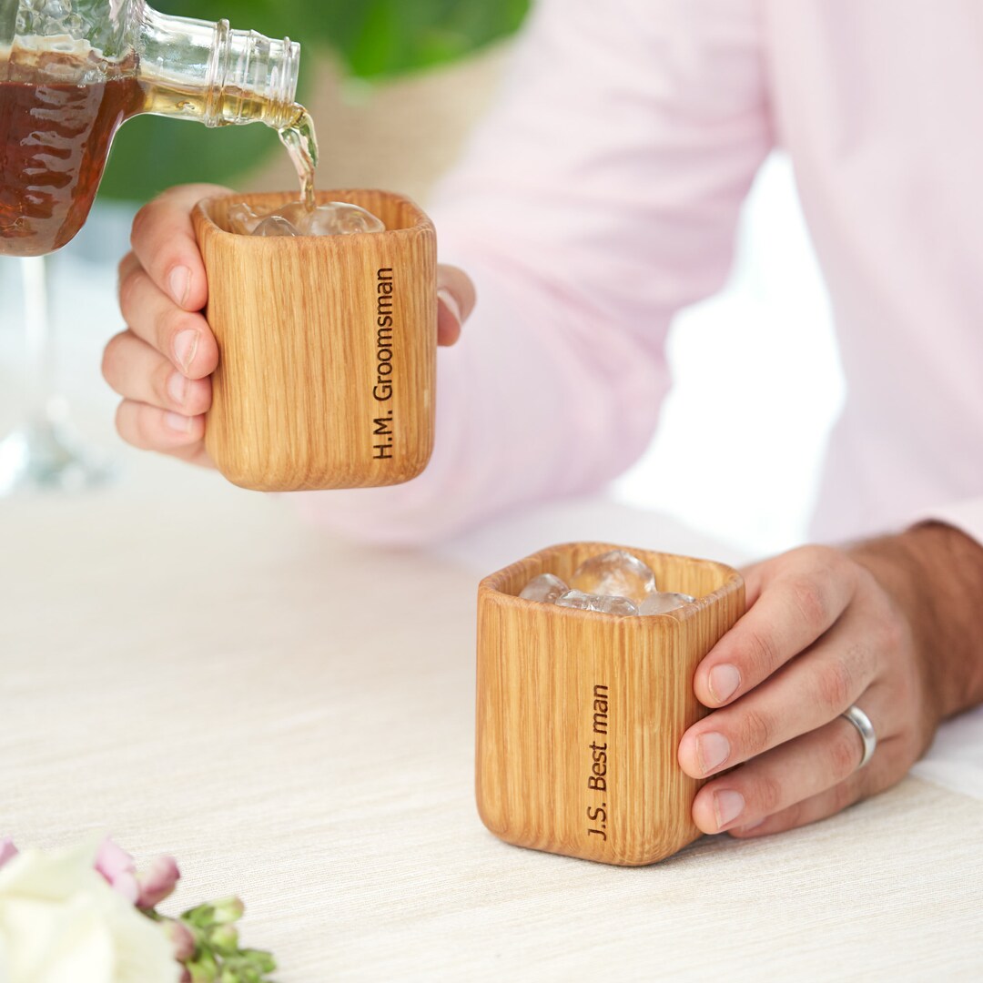 Personalised Oak Whiskey Tumbler Gift Set: Engraved Wedding Party ...