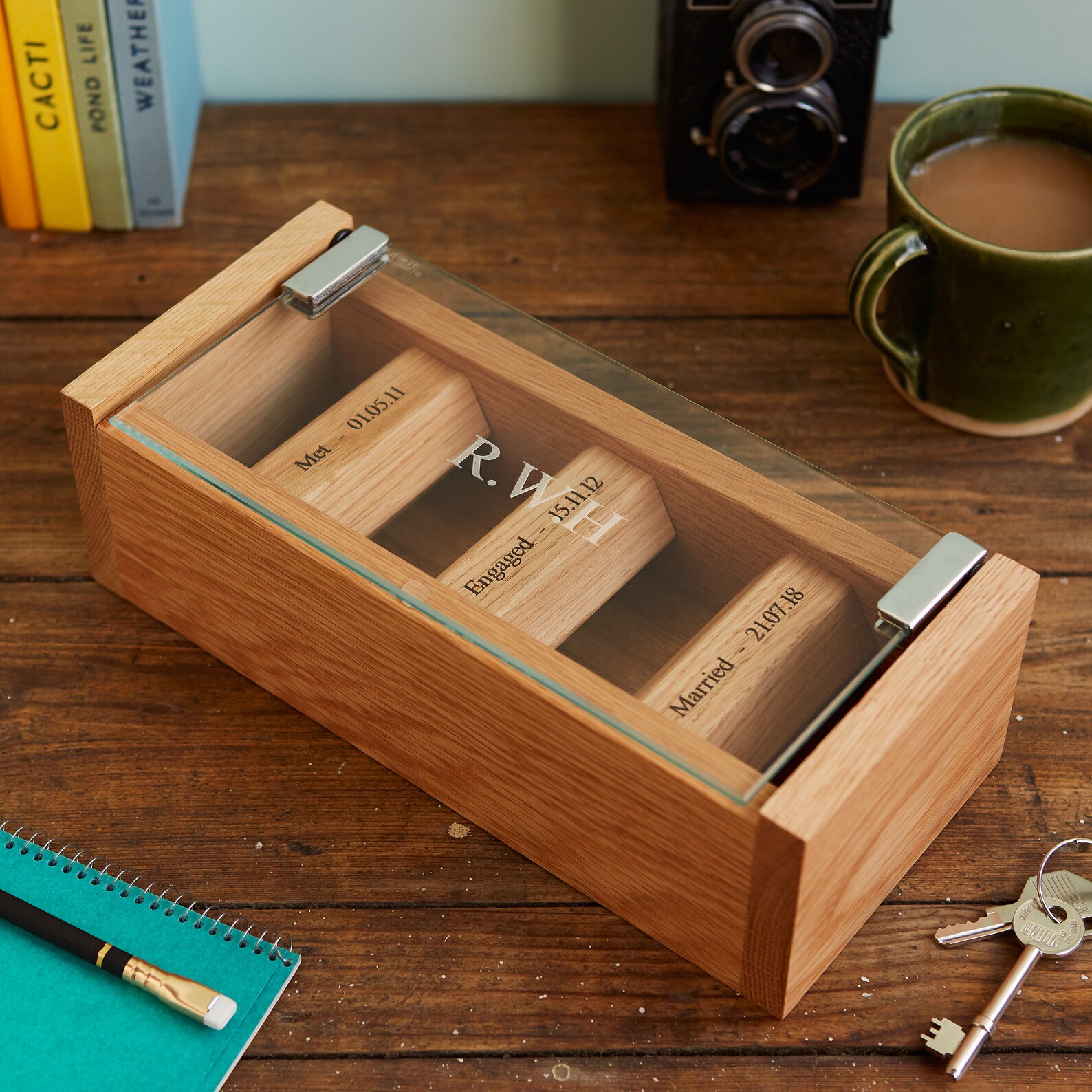Oak Watch Box for 3 Watches With Personalised Engraved Glass | Etsy