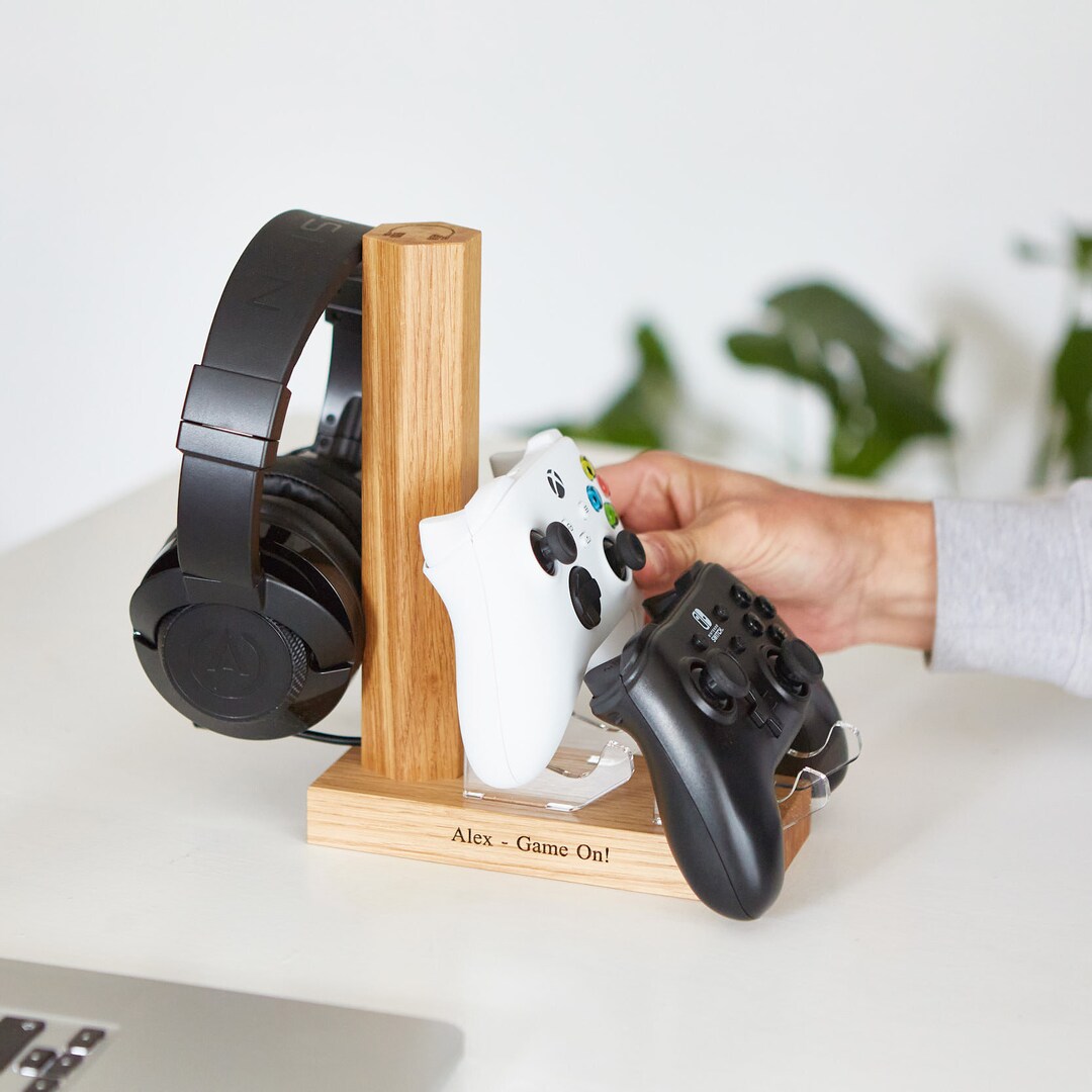 Personalised Solid Oak Double Gaming Controller & Headset Stand: Gamer ...