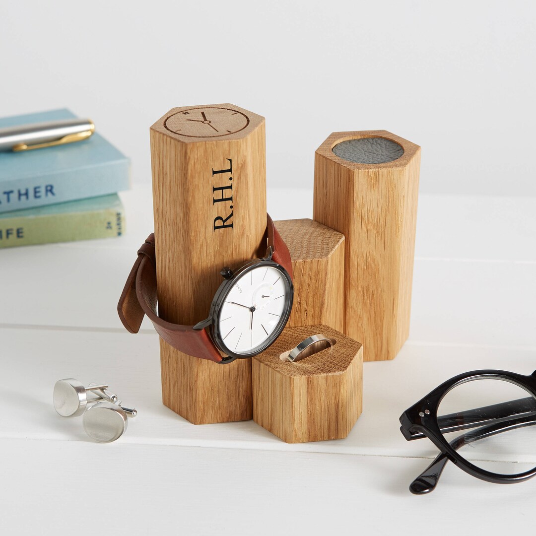 Personalised Wood Hexagon Watch & Jewellery Stand, Engraved Gift - Etsy