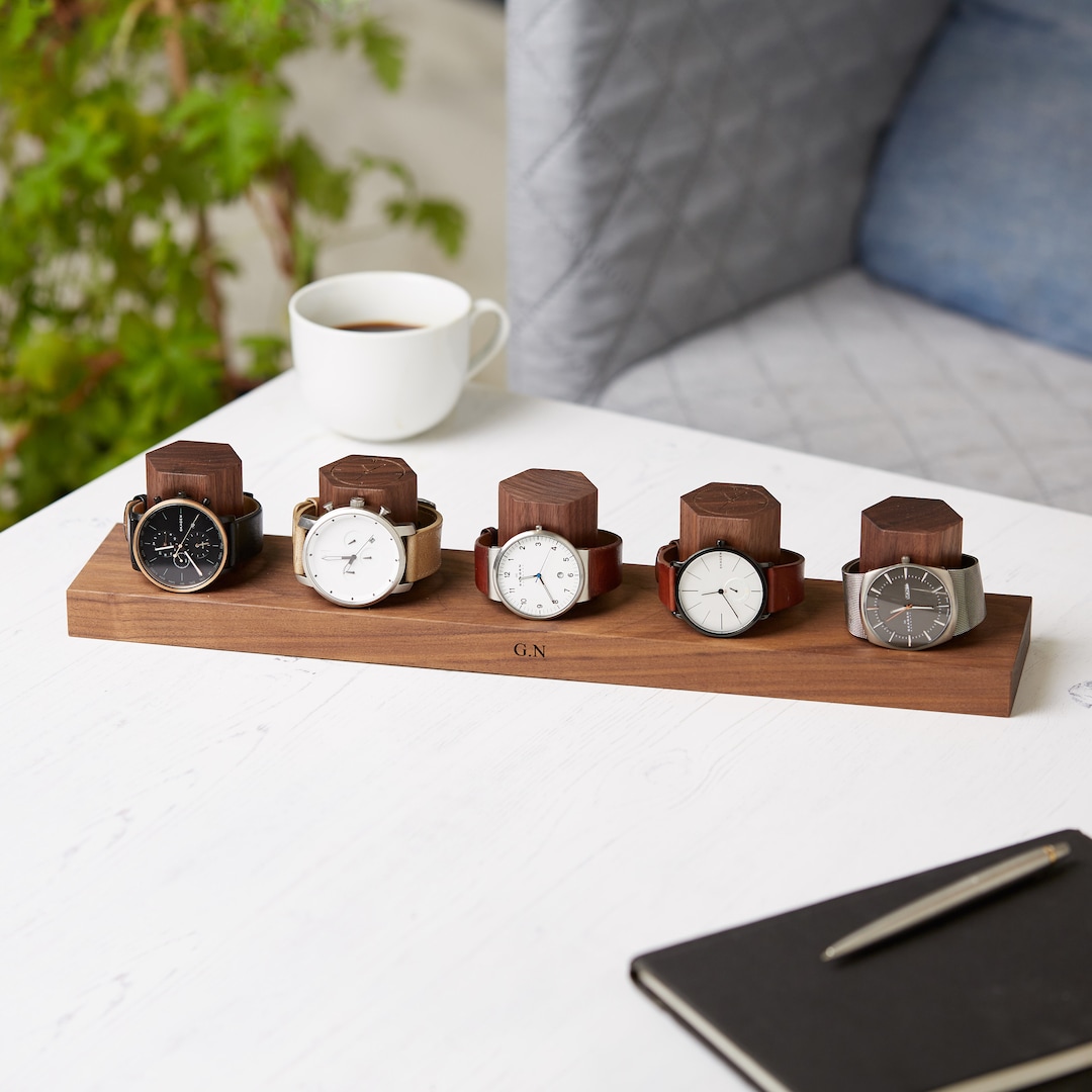 Personalised Walnut Five Watch Stand, Engraved Watch Display - Etsy