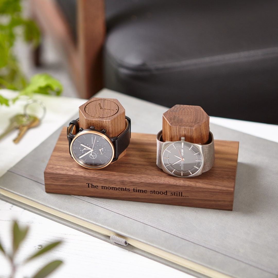 Personalised Walnut Double Watch Stand, Engraved Watch Display - Etsy