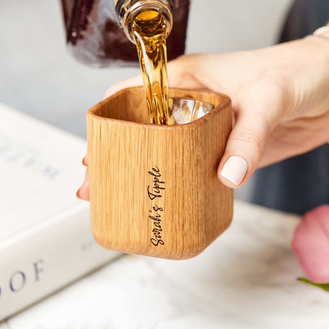Personalised Oak Whiskey Tumbler - Engraved Bourbon Cup, Gift for Her ...