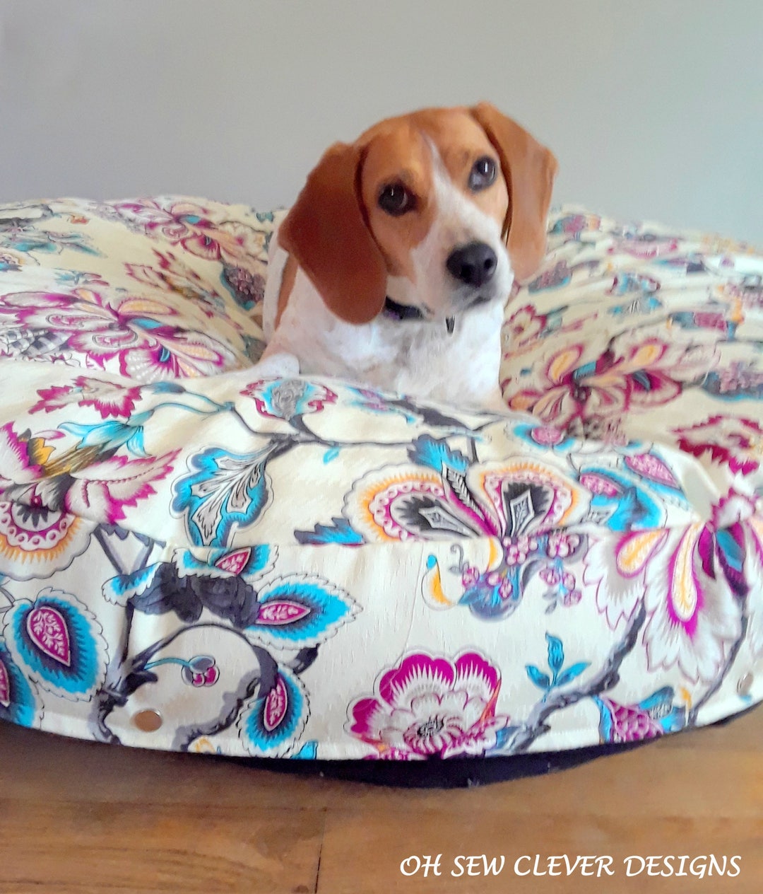 Modern Floral Dog Bed, Round 44 Inch, Ex-large Dog Bed, Pink, Blue ...