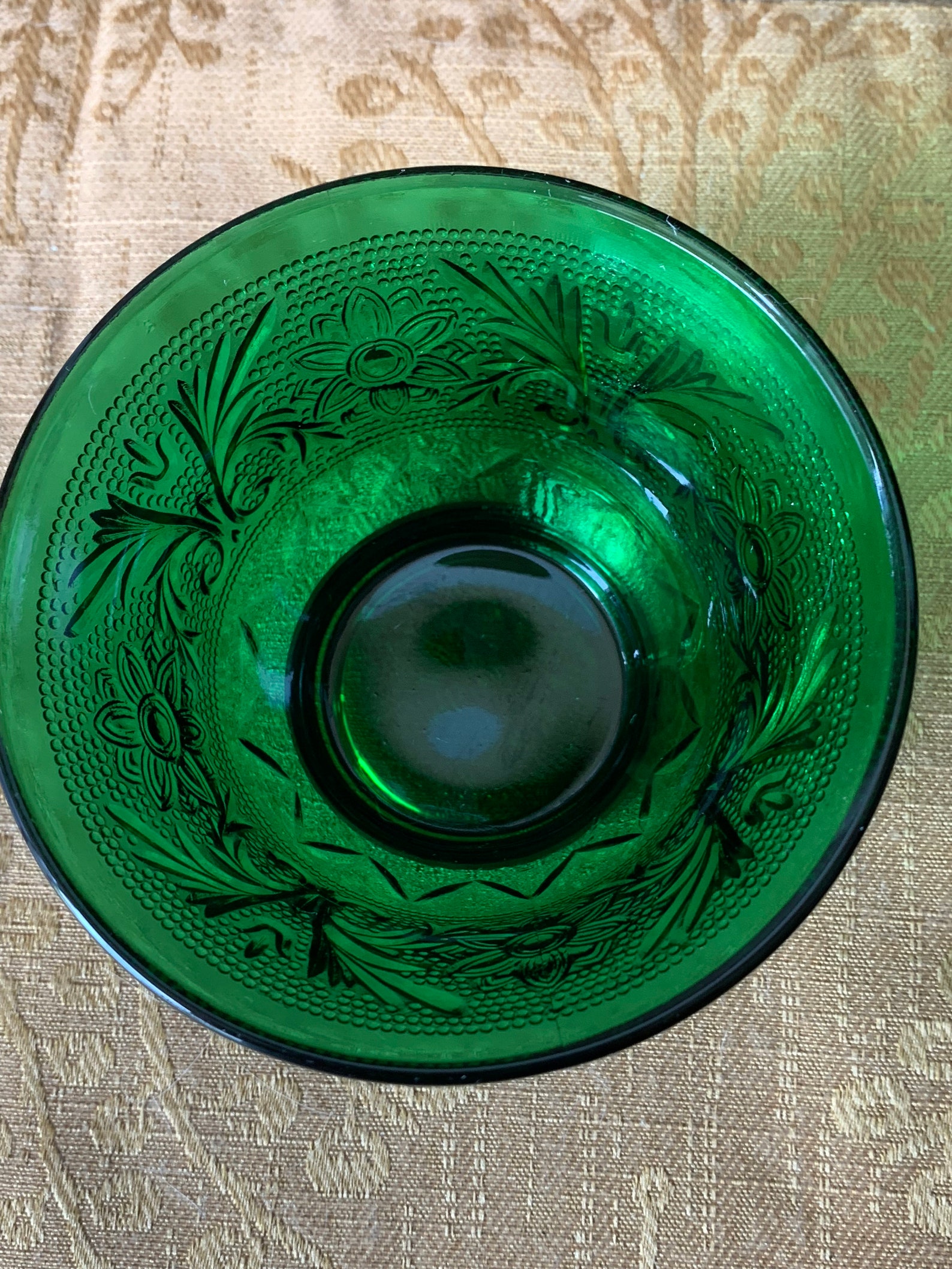 Two Forest Green Sandwich Glass Custard Cups/bowls With - Etsy