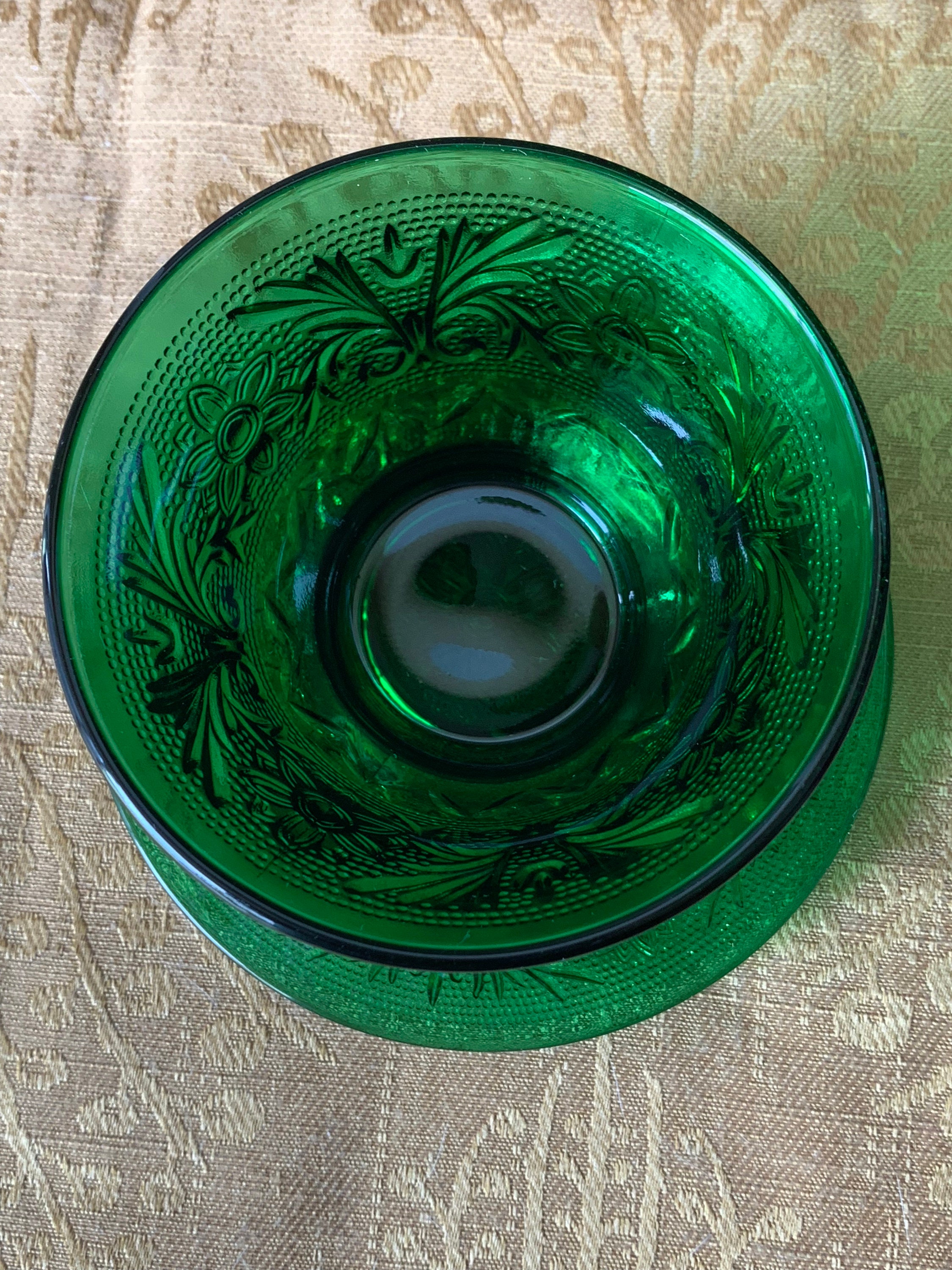 Two Forest Green Sandwich Glass Custard Cups/bowls With - Etsy