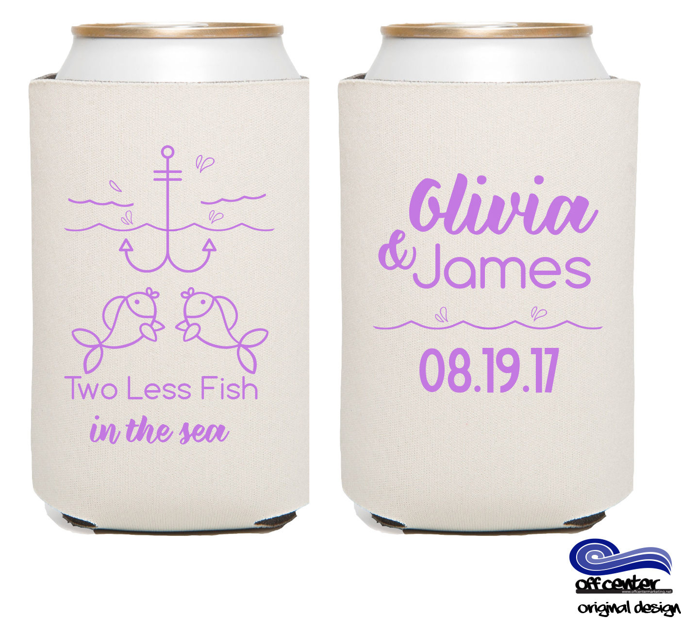 Two Less Fish in the Sea KOOZIE®, Custom Wedding Can Cooler, Custom Can ...