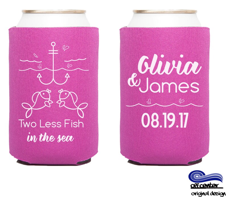 Two Less Fish in the Sea KOOZIE®, Custom Wedding Can Cooler, Custom Can ...
