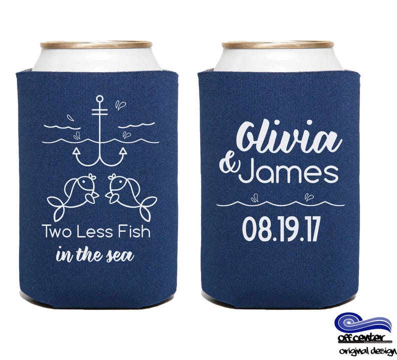 Two Less Fish in the Sea KOOZIE®, Custom Wedding Can Cooler, Custom Can ...