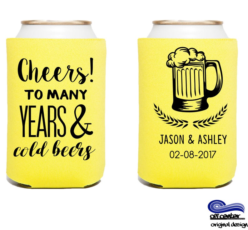Cheers to Many Years & Cold Beers Can Cooler, Custom Wedding Can Cooler ...