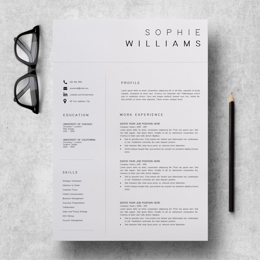 New CV Template Resume Template Minimalist Professional CV - Etsy Polska