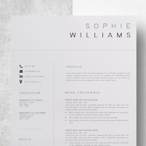 Modern Resume Template Simple Minimalist Design Professional - Etsy