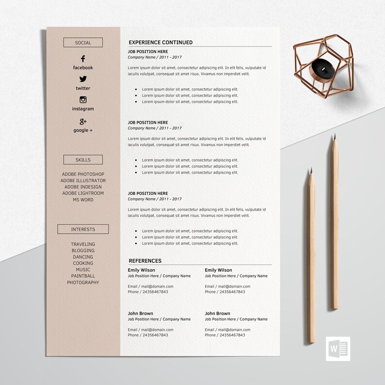 Modern Resume Template CV Template for MS Word - Etsy Norway
