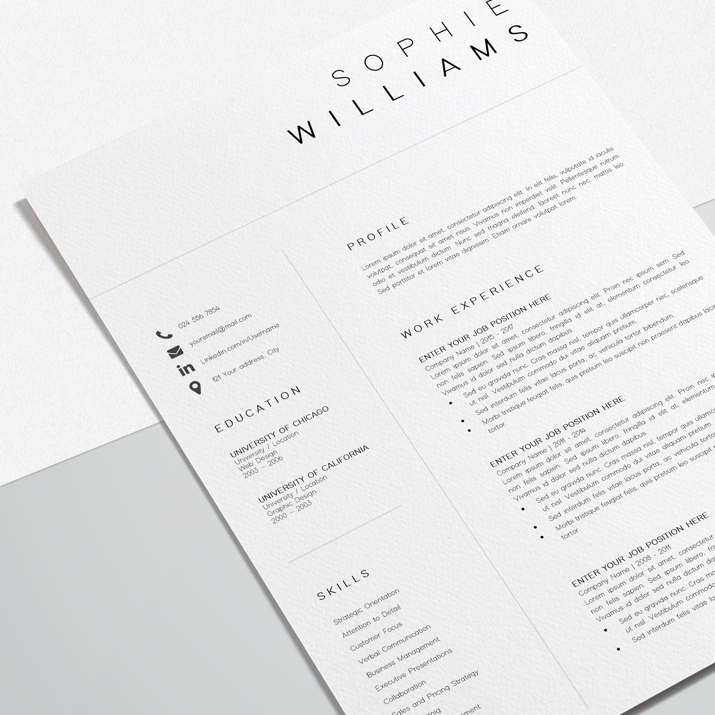 New CV Template Resume Template Minimalist Professional CV - Etsy Polska