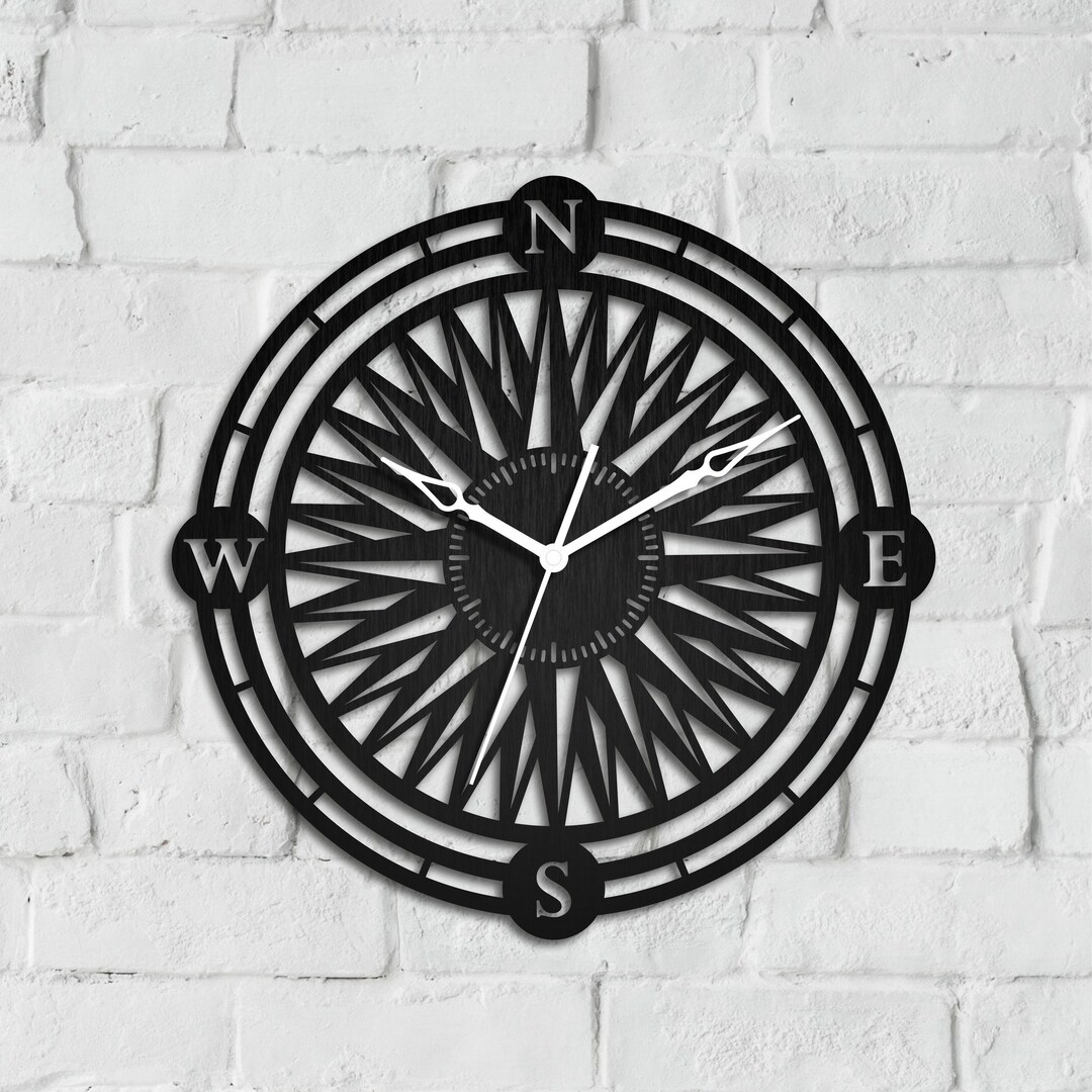 Compas Clock Wooden Clock Wall Clocks Wooden Home Decor Hanging Clock ...
