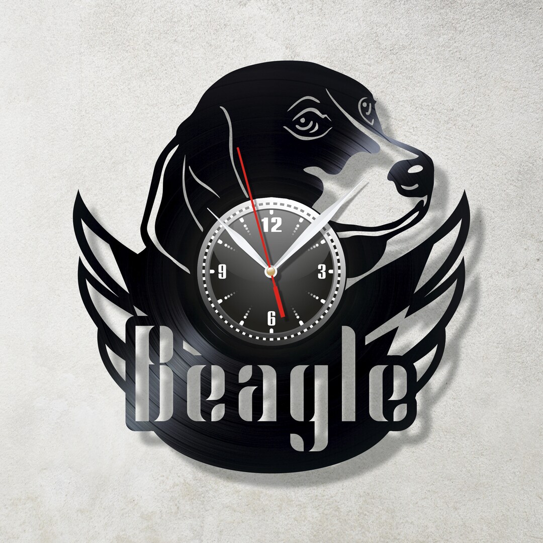 Beagle Clock Adorable Beagle Clock Recoed Clock Black Clock Dog Clock Wall Clock Clock Beagle ...