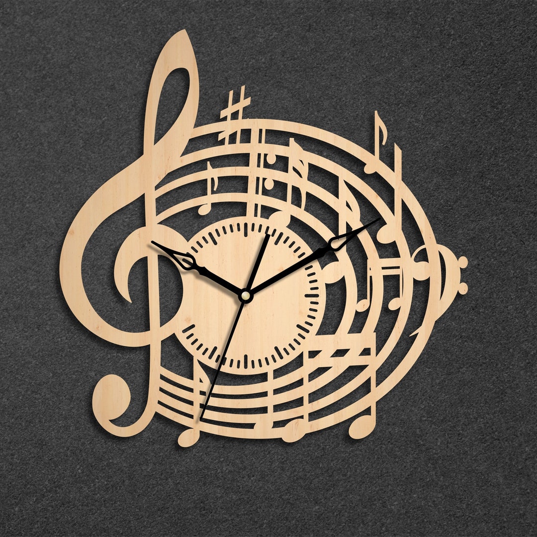 Music Clock White Wood Clock Wood Violin Key Clock Violin Key Black ...