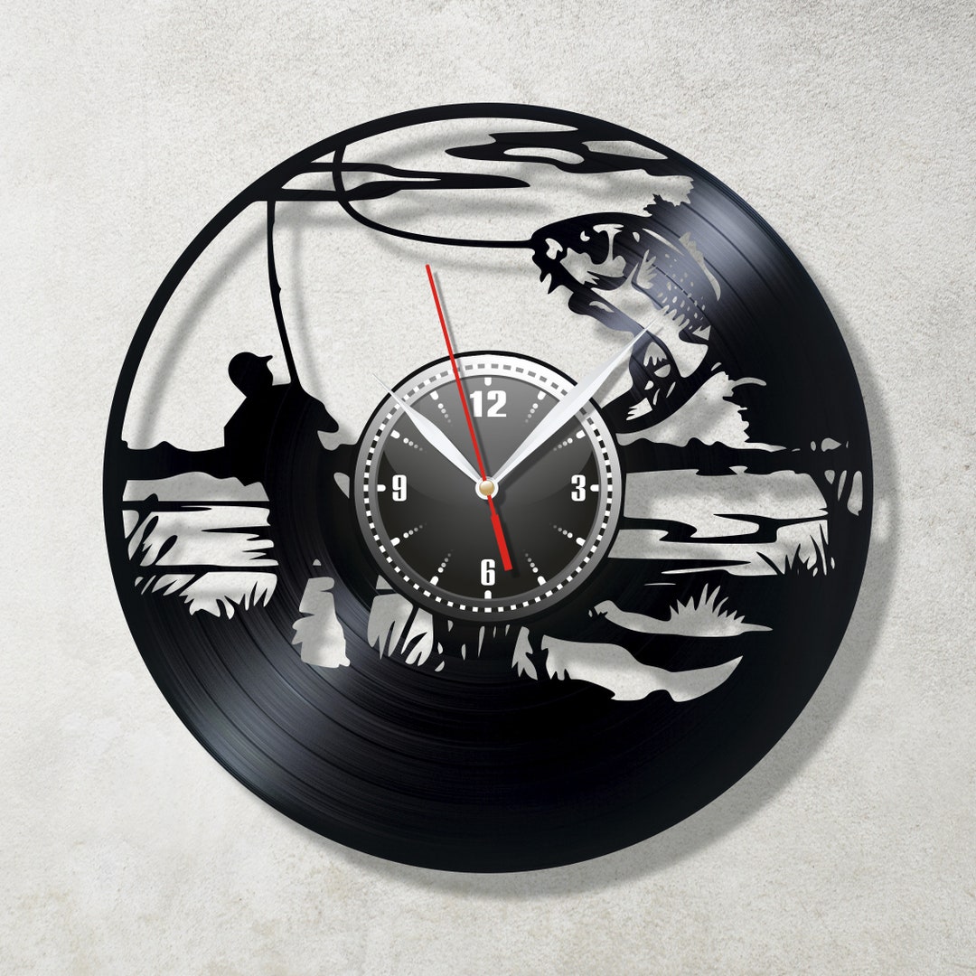 Fishing Wall Clock Fishing Clocks Gift for Men Wall Record Art Fishing ...