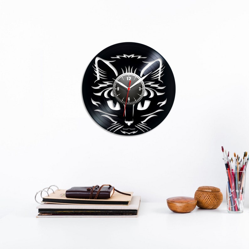 Cat Clock Record Clock Face Cat Clock Kids Clock Animals Clock Cat Gift ...