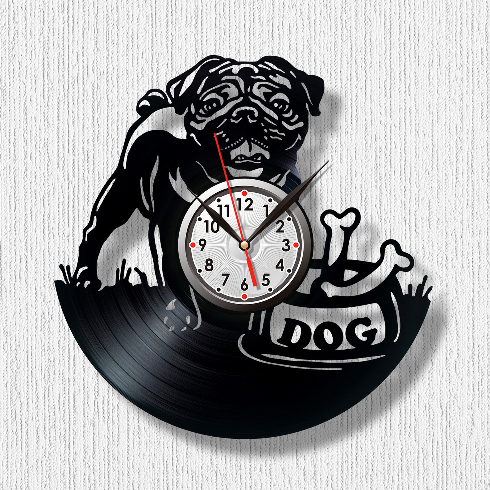Pug Dog Clock Record Clock Dogs Clock Clock Pug Animals Clock Room ...