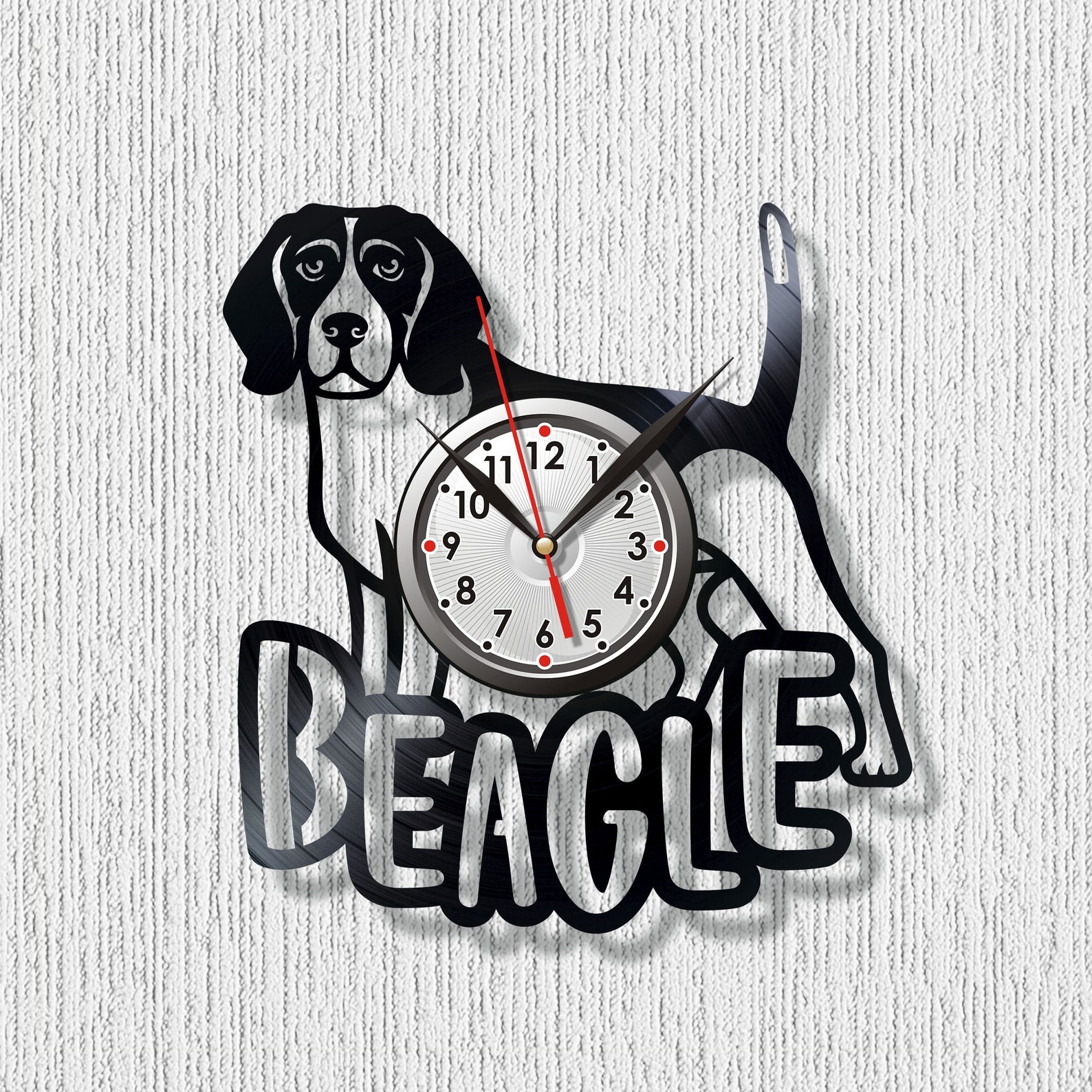 Vintage Clock Art Clock Beagle Gifts Beagle Clock Adorable Beagle Clock Recoed Clock Black Clock ...