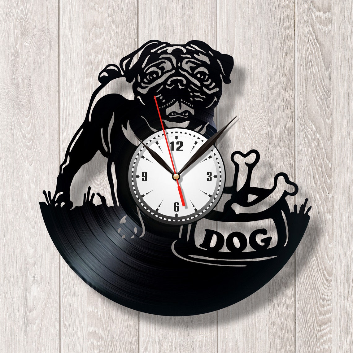 Pug Dog Clock Record Clock Dogs Clock Clock Pug Animals Clock Room ...