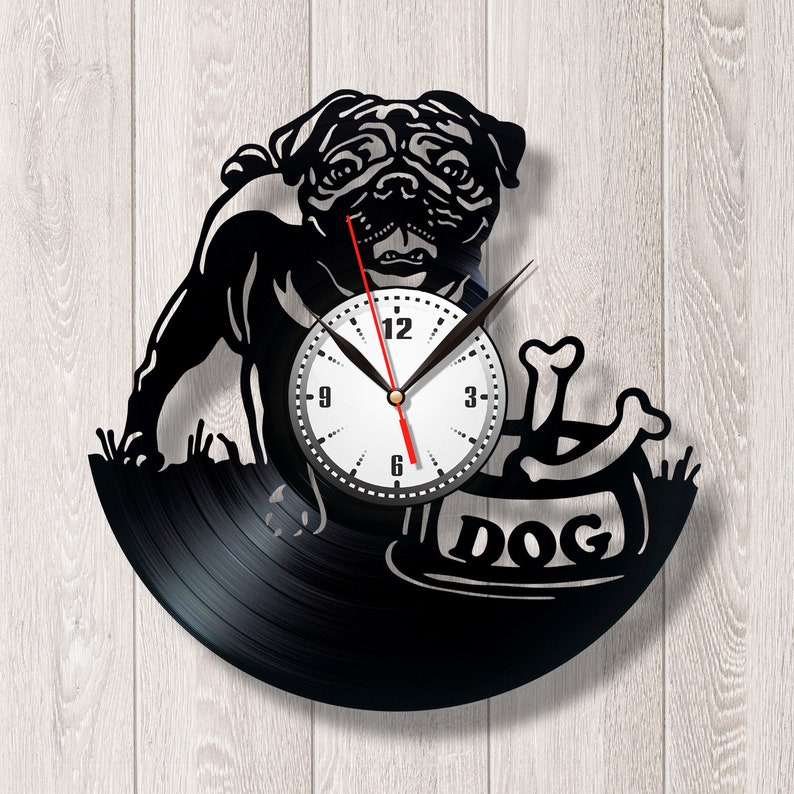 Pug Dog Clock Record Clock Dogs Clock Clock Pug Animals Clock Room ...