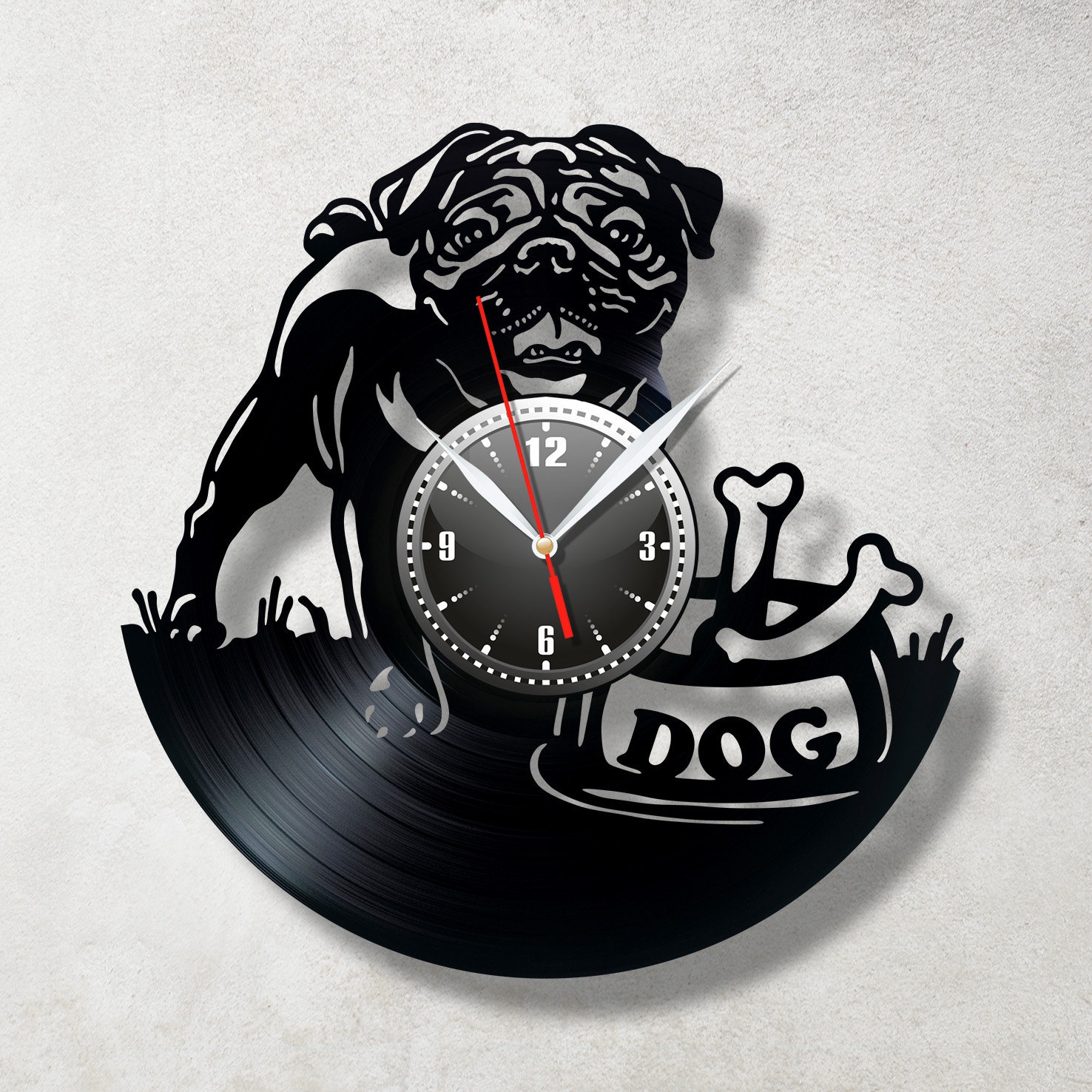Pug Dog Clock Record Clock Dogs Clock Clock Pug Animals Clock Room ...
