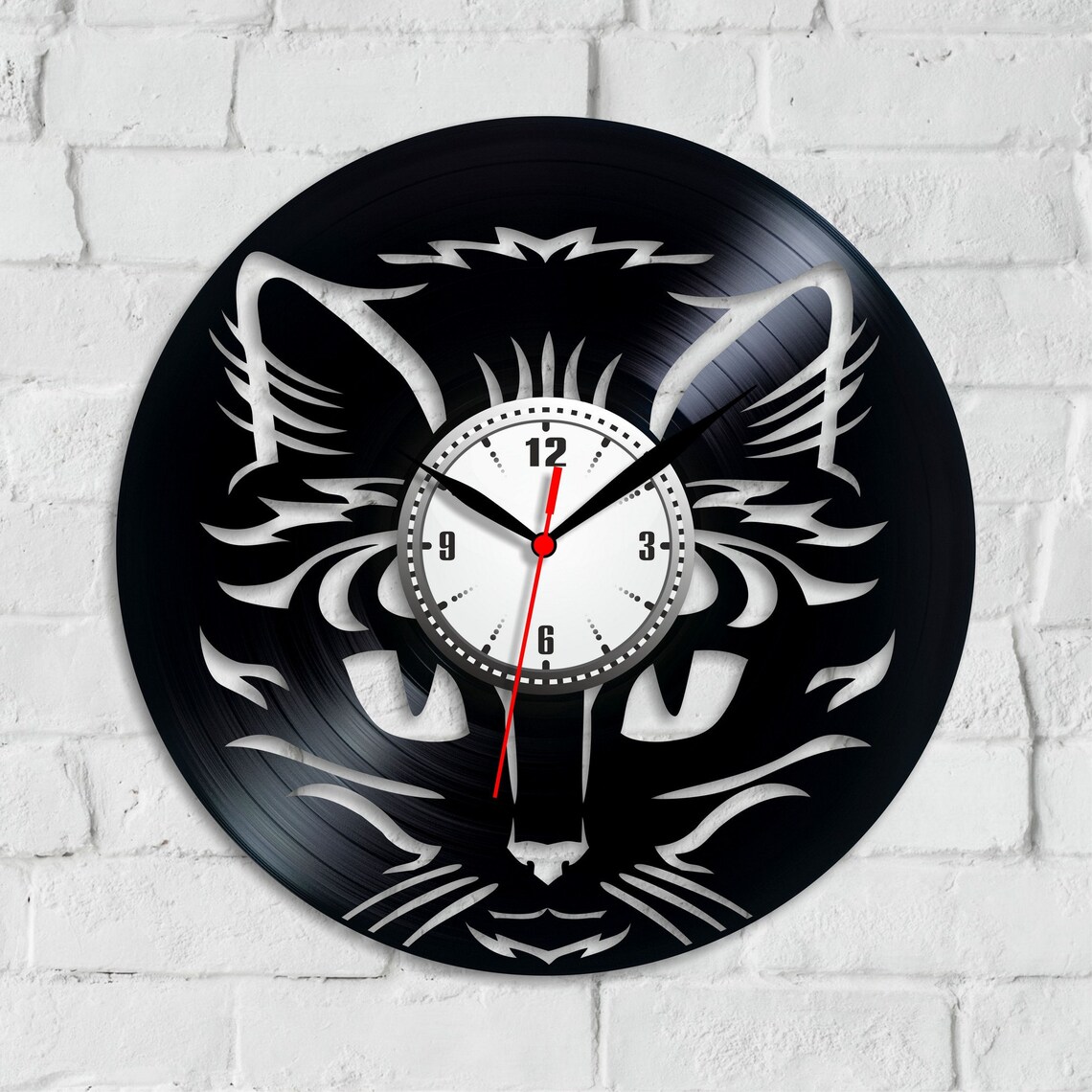 Cat Clock Record Clock Face Cat Clock Kids Clock Animals Clock Cat Gift ...